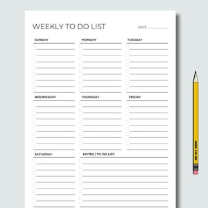 Weekly to Do List Planner Printable, Weekly Planner, Weekly Task List ...