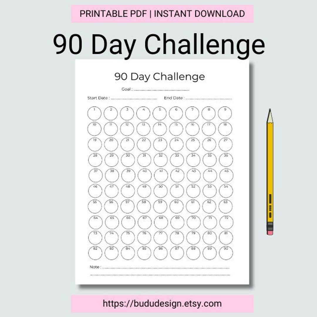 90 Day Challenge Tracker Template, Printable PDF and A4, A5 and Letter ...