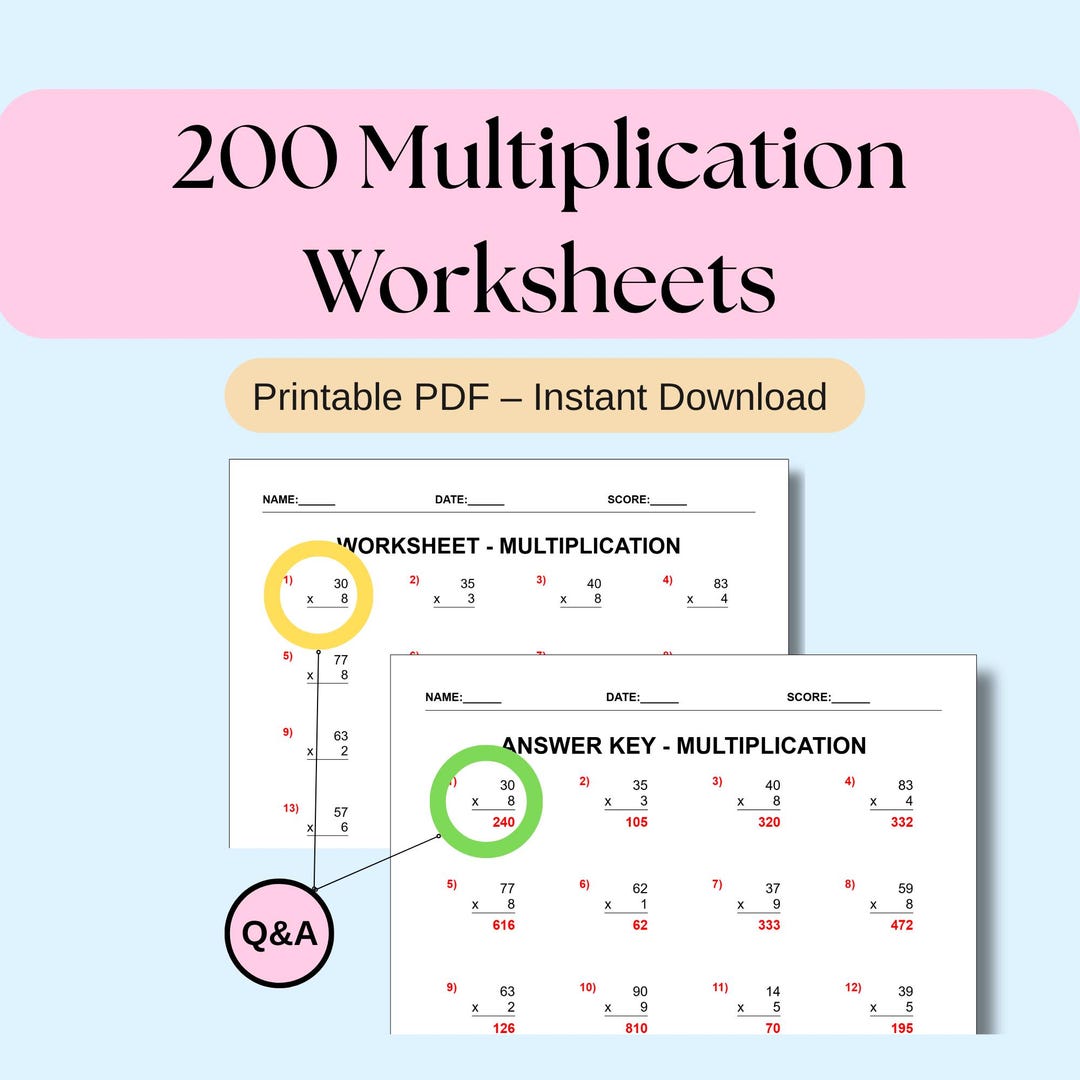 200 Multiplication Problems Worksheet – Printable Math Practice (PDF ...