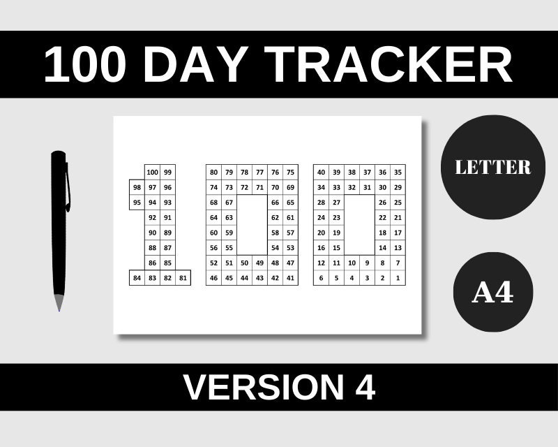 100 Day Challenge | 100 Day Countdown | 100 Day Tracker | 100 Envelope ...