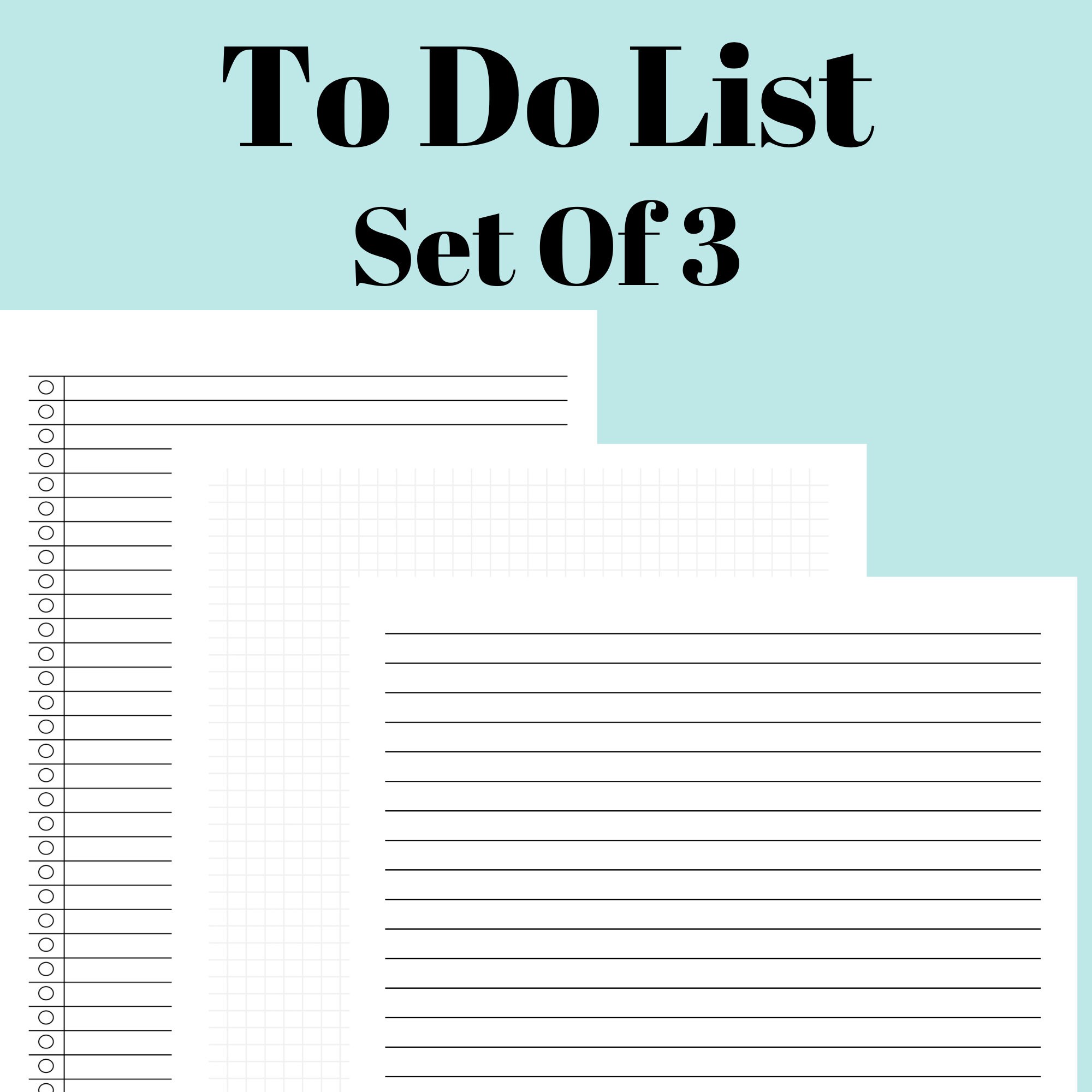 To Do List Set of 3 Wide and Narrow Plain Lined Letter Writing Paper ...