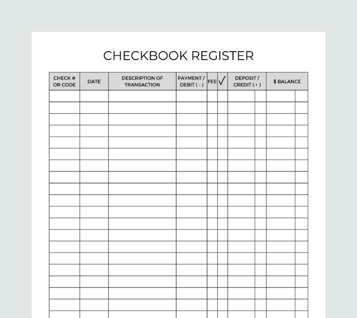 Printable Checkbook Register, Checkbook Balance Log, Checkbook ...
