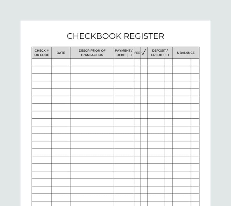 Printable Checkbook Register, Checkbook Balance Log, Checkbook ...
