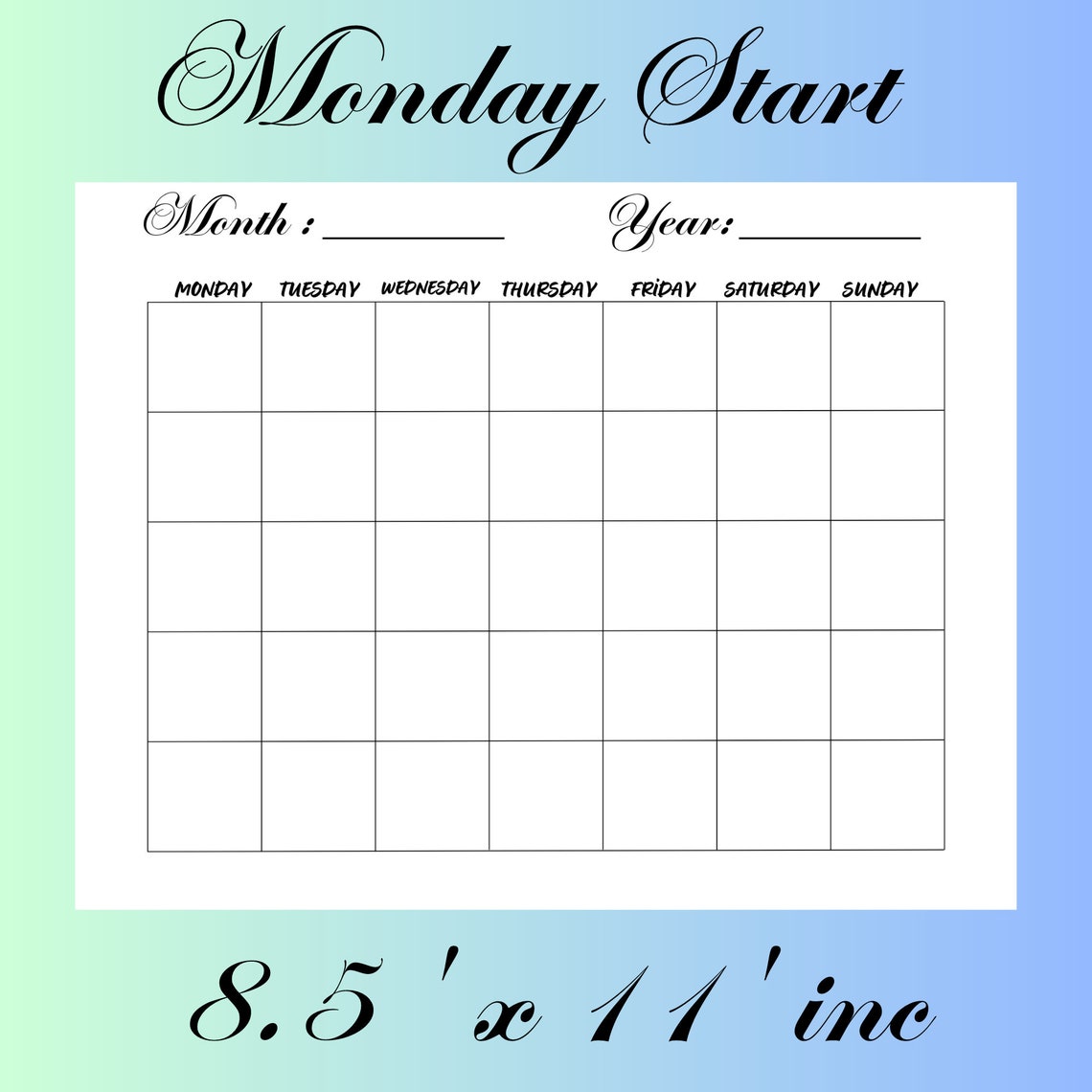 Blank Calendars Printable Balnk Calendar Monday Start and Sunday Start ...