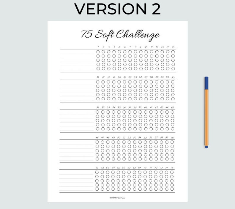 75 Soft Challenge 75 Day Tracker Printable 75 Day Habit - Etsy