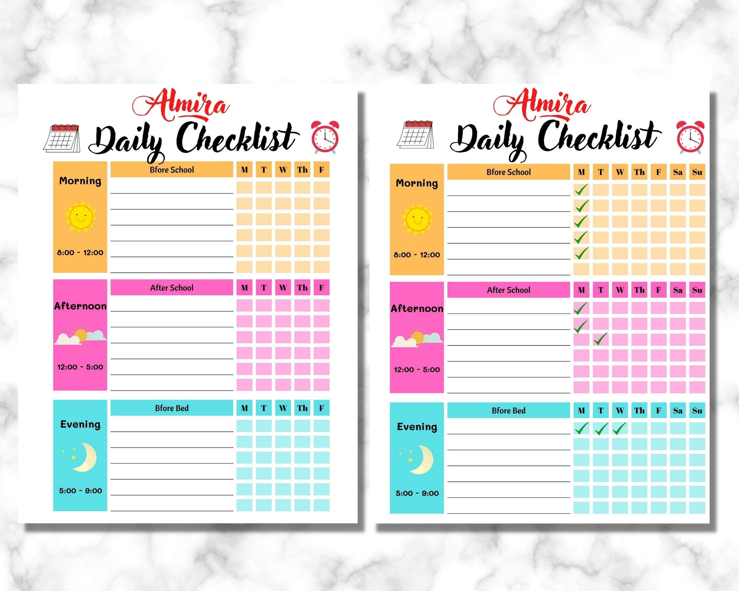 Kids Daily School Checklist Schedule Printable, Editable Chore Chart ...