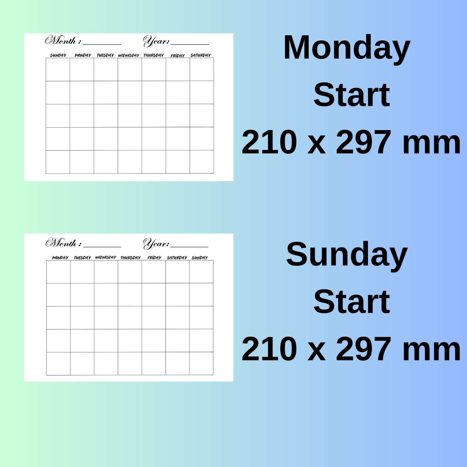 Blank Calendars Printable Balnk Calendar Monday Start and Sunday Start ...