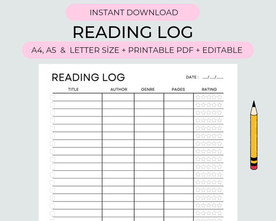 Reading Log Printable PDF , Reading Journal | Reading Tracker Printable ...