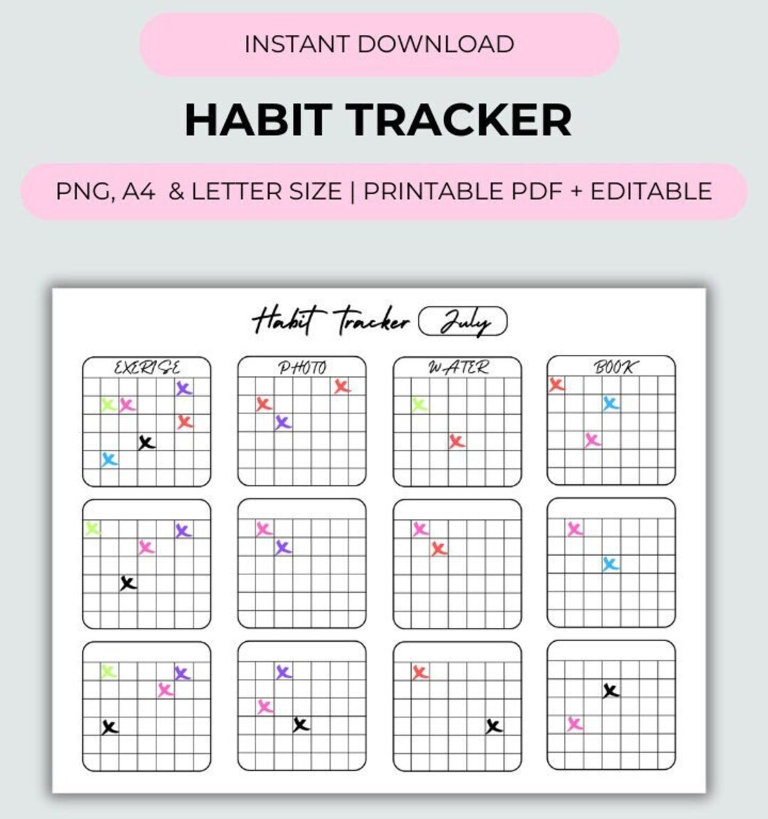 Habit Tracker Printable, Habit Tracker Template, Monthly Habit Tracker ...