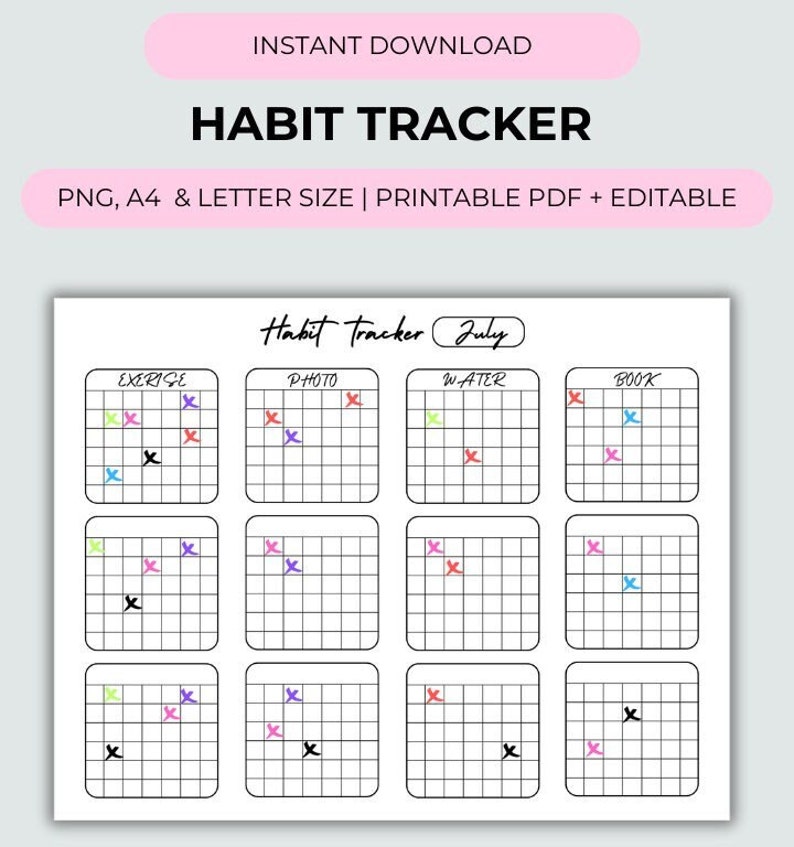 Habit Tracker Printable, Habit Tracker Template, Monthly Habit Tracker ...