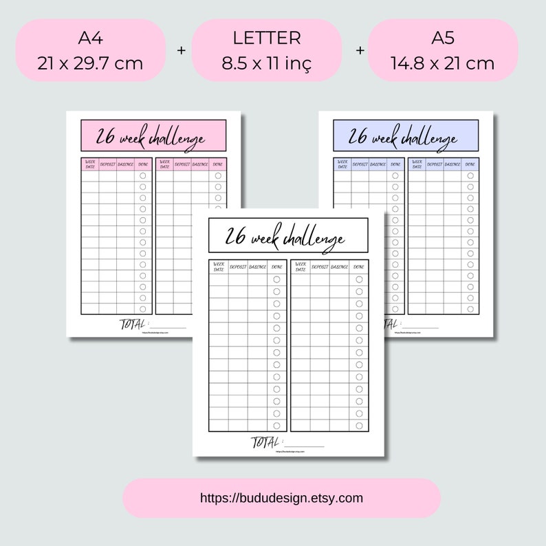26 Week Savings Challenge , 26 Week Challenge Template, Savings Tracker ...
