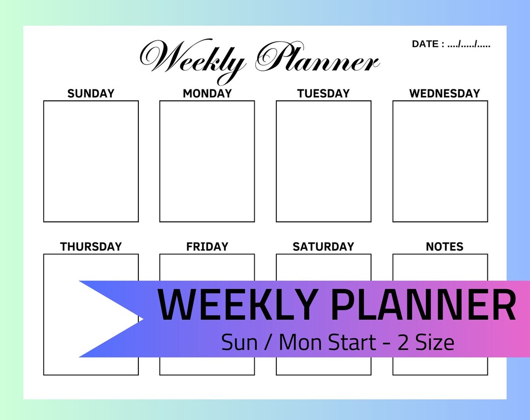 Weekly Blank Calender, Planner Printable Landscape, Minimalist Weekly ...