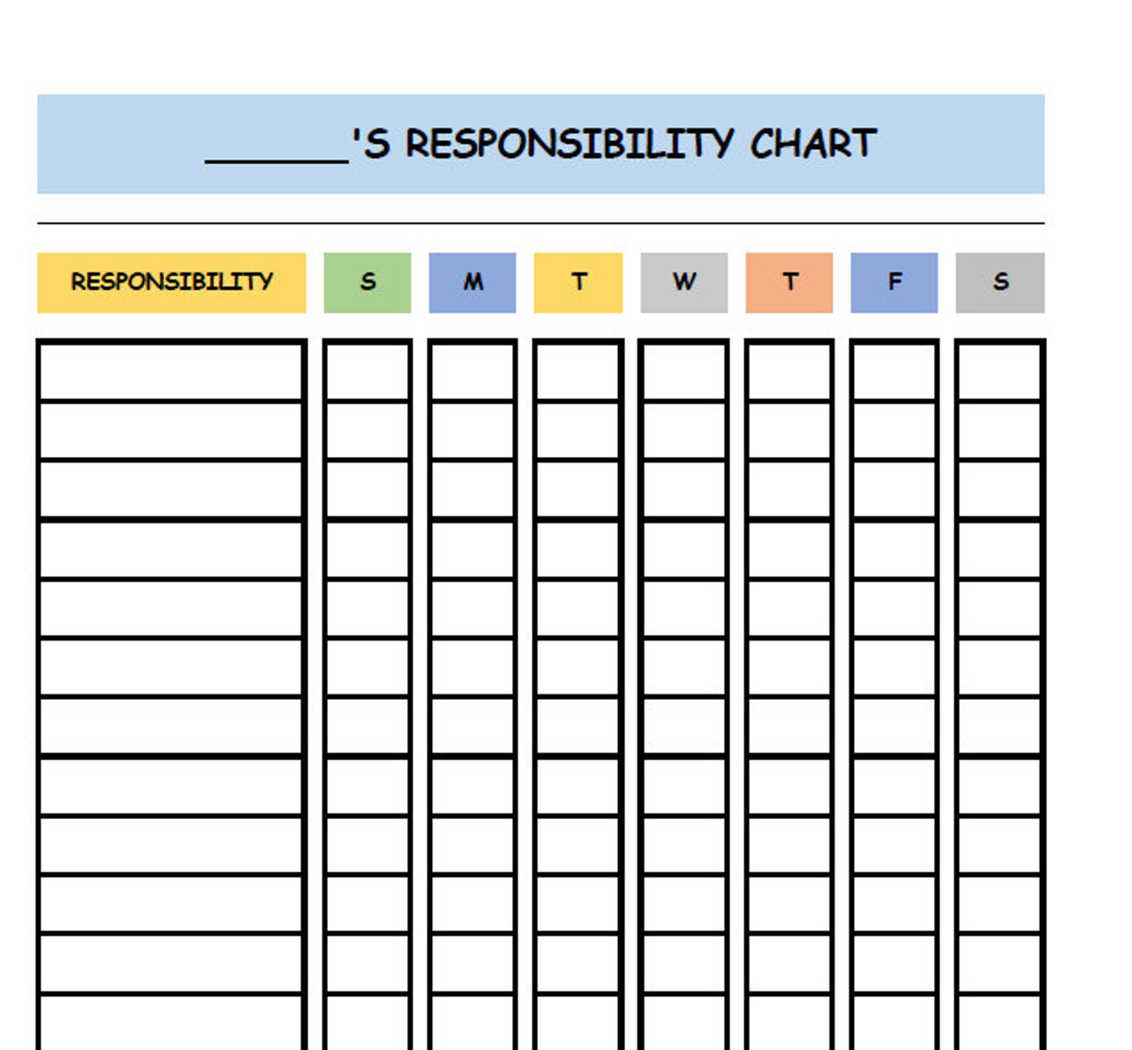 Printable Kid's Chore Chart - EDITABLE; Child Responsibility Chart ...