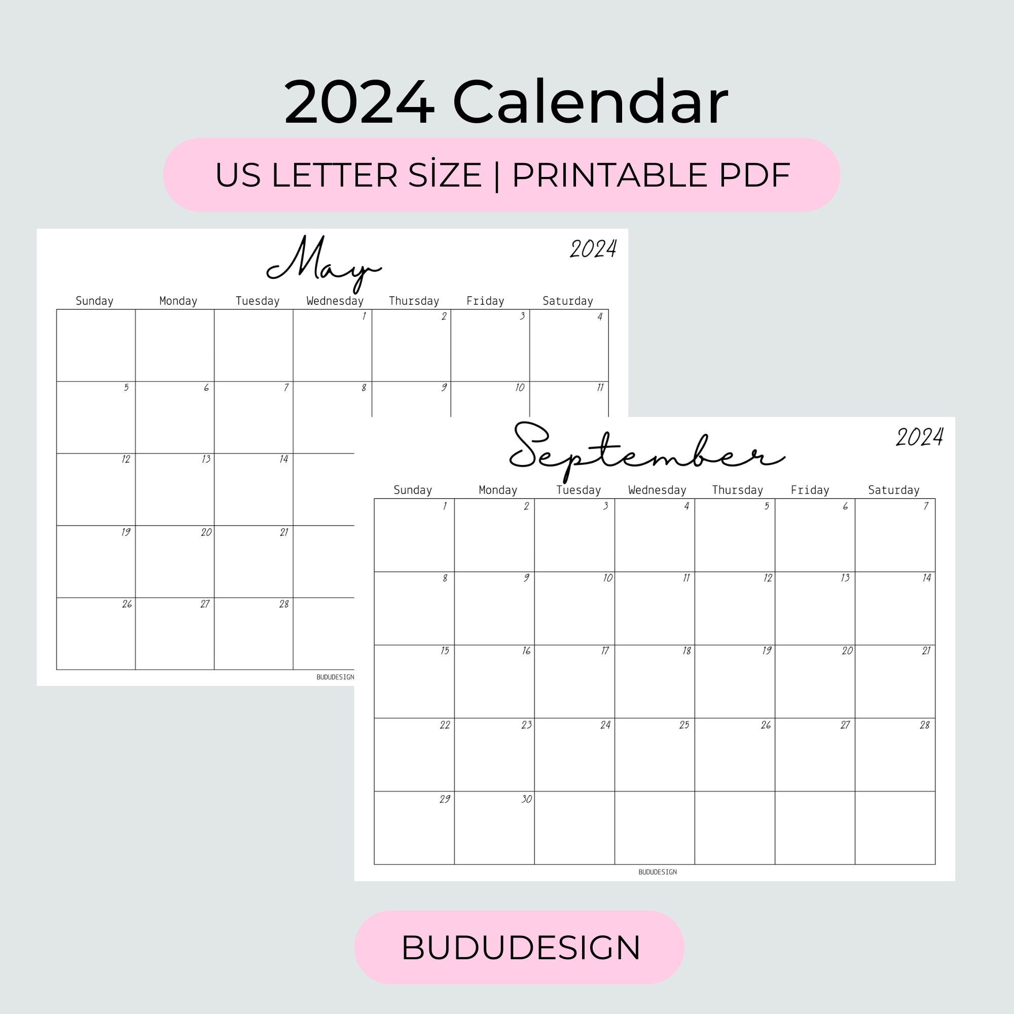 2024 Calendar, Printable, Minimalist Simple Calendar , 11 X 8.5 Inc ...