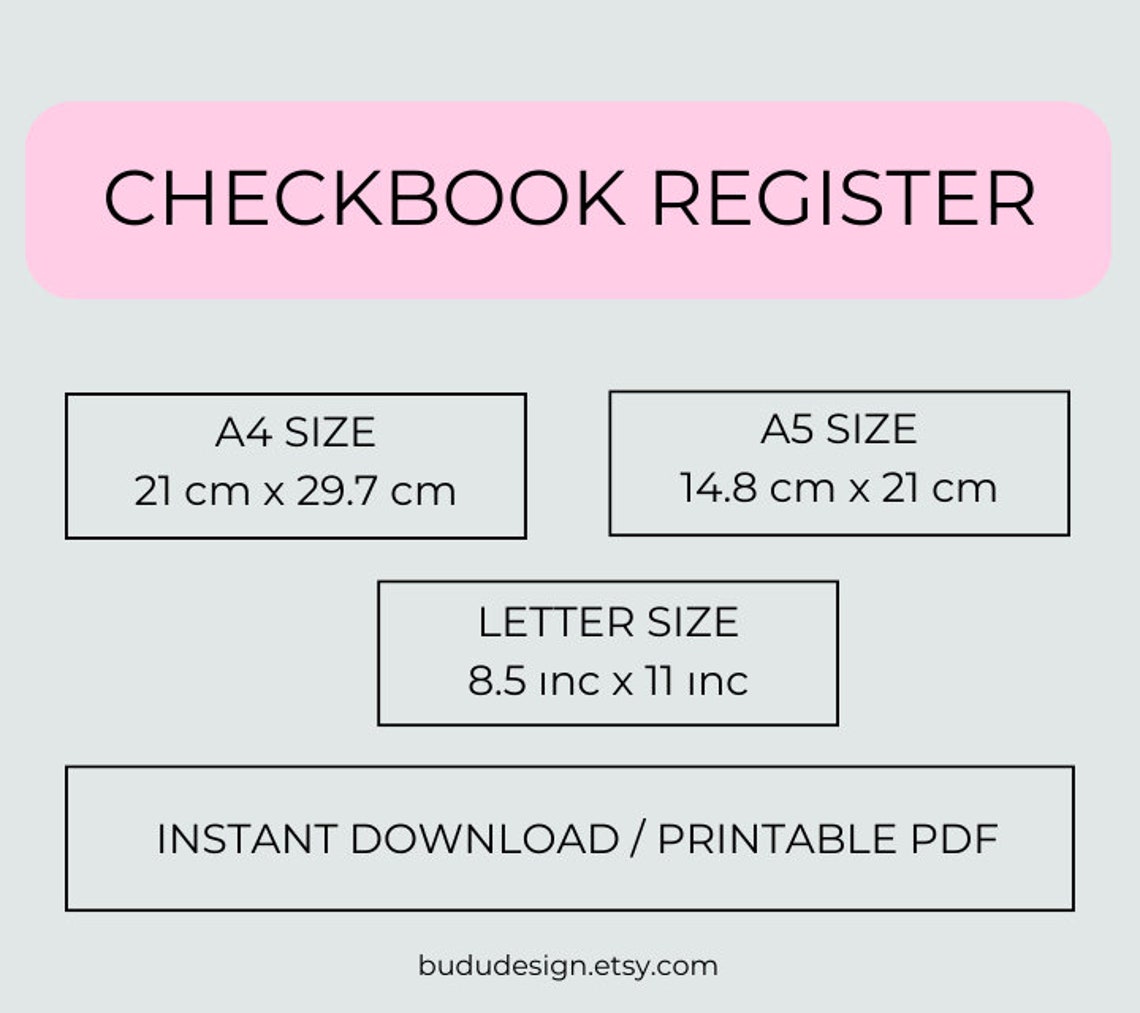 Printable Checkbook Register, Checkbook Balance Log, Checkbook ...