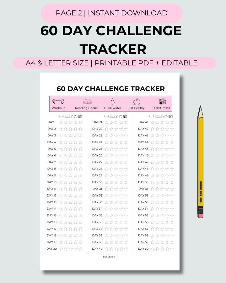 60 Day Hard Challenge Tracker , Printable 60 Day Tracker , 60 Hard ...