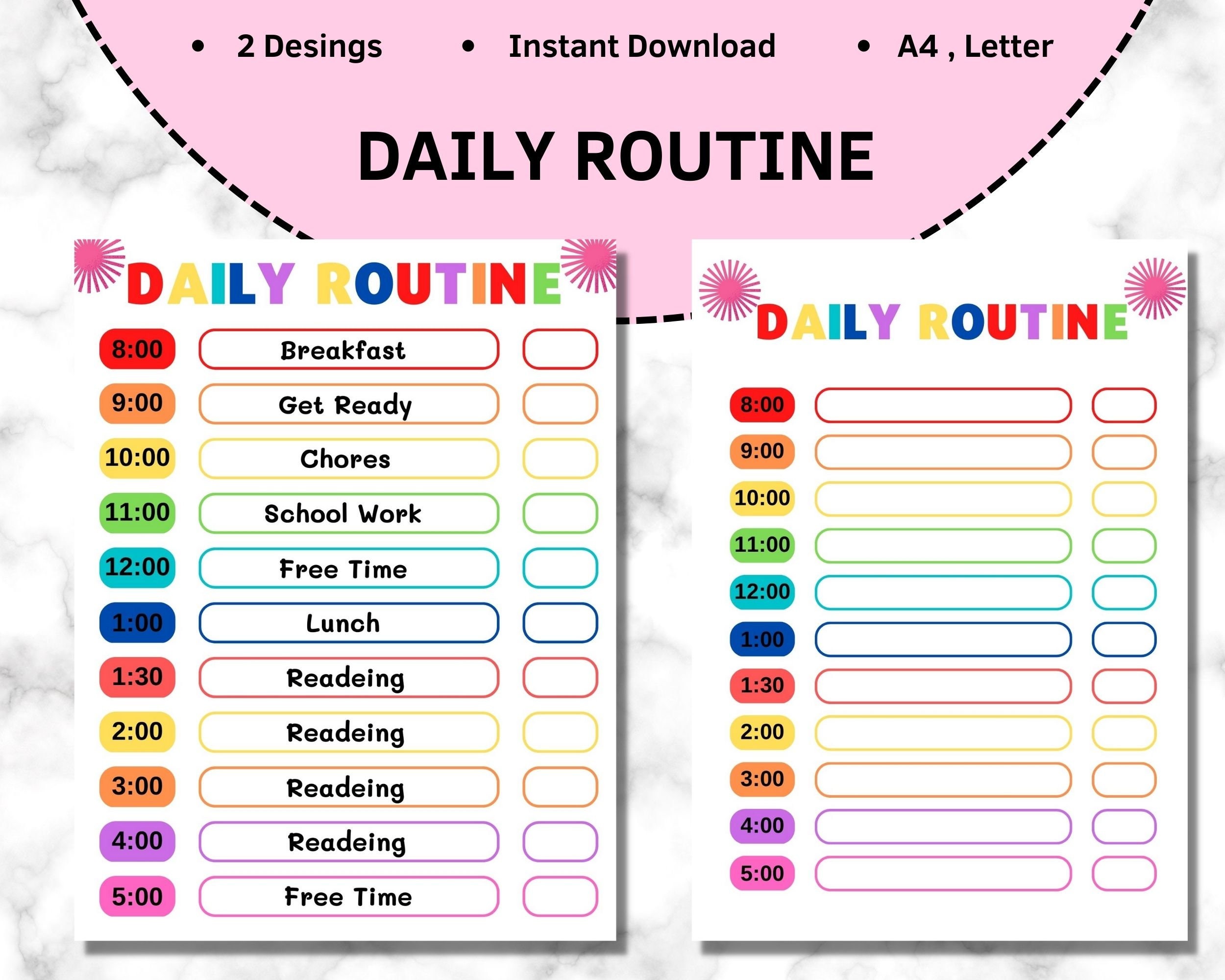 Printable Kids Daily Checklist & Chore Chart Fun Daily Routine ...
