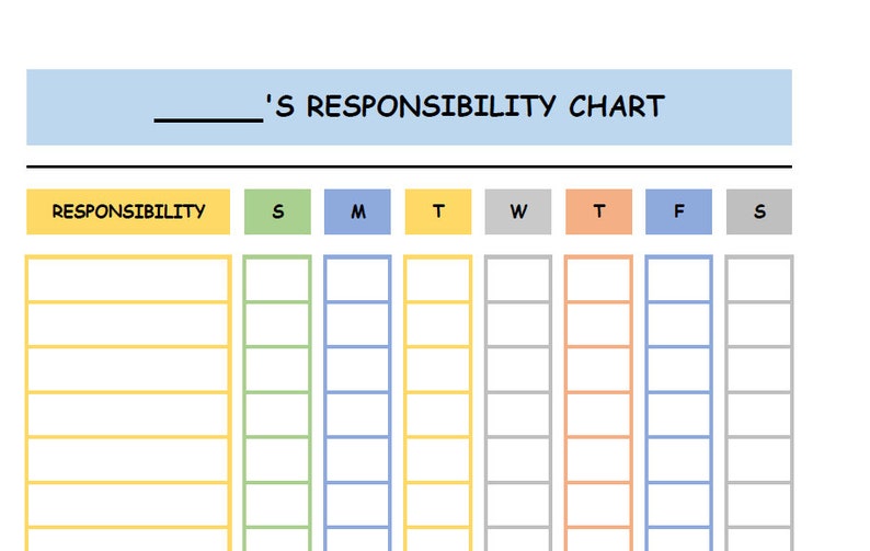 Printable Kid's Chore Chart - EDITABLE; Child Responsibility Chart ...