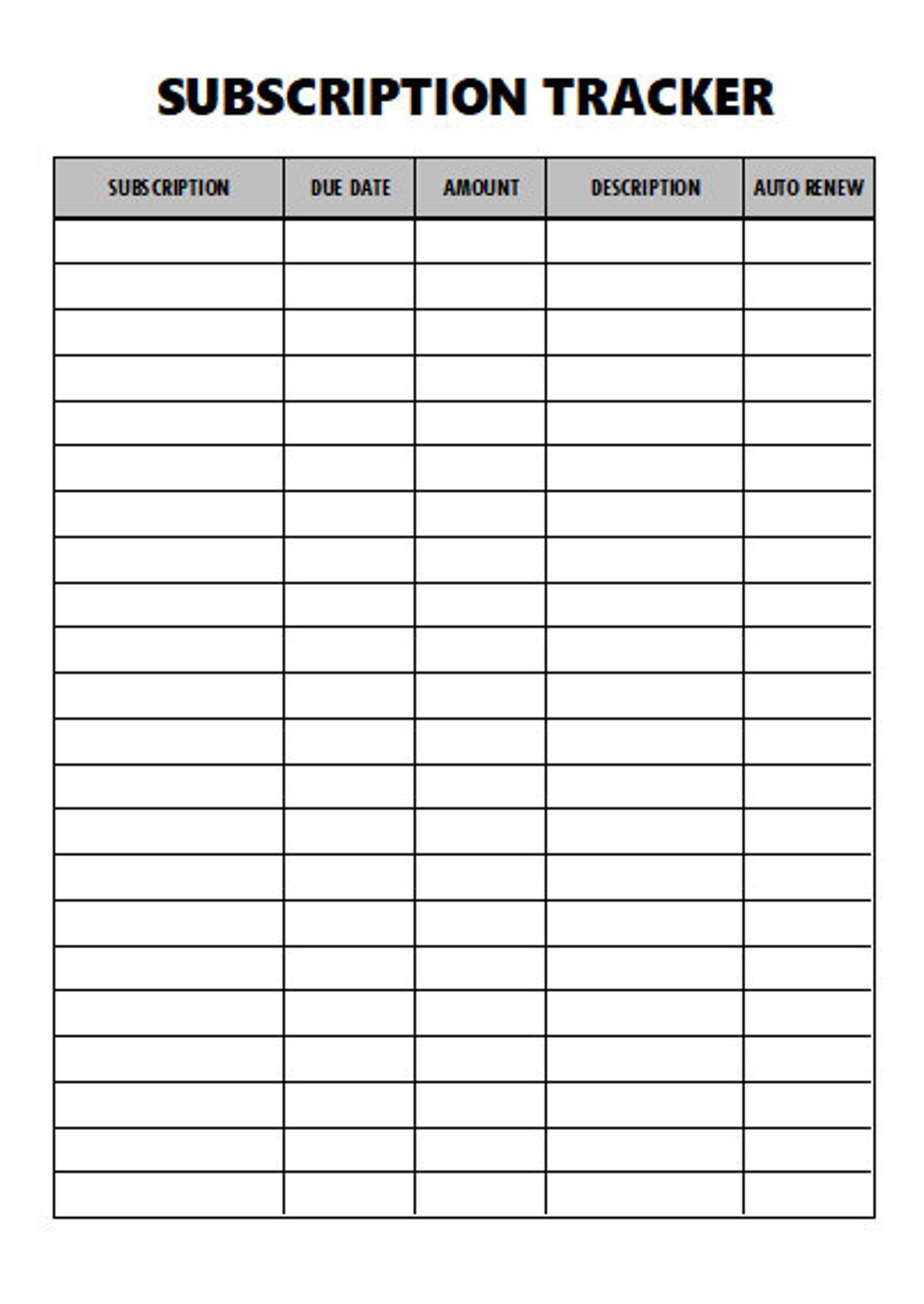 Subscription Tracker Printable Subscription Log Expense Tracker Planner ...