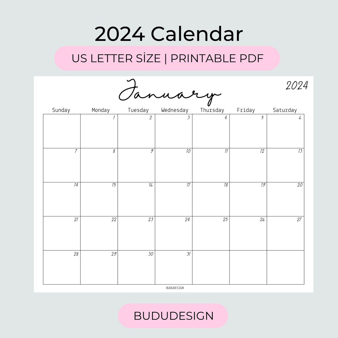 2024 Calendar, Printable, Minimalist Simple Calendar , 11 X 8.5 Inc ...