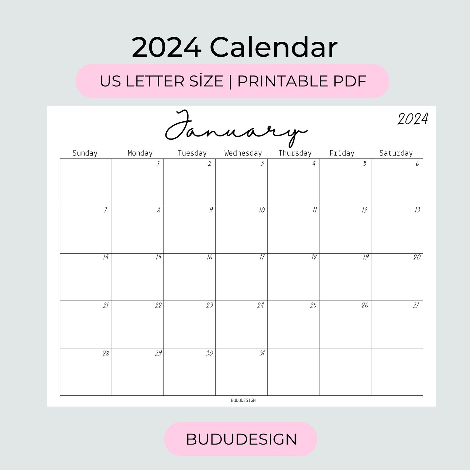 2024 Calendar, Printable, Minimalist Simple Calendar , 11 X 8.5 Inc ...