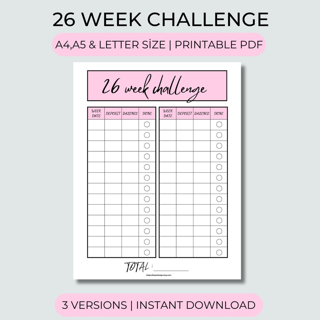 26 Week Savings Challenge , 26 Week Challenge Template, Savings Tracker ...