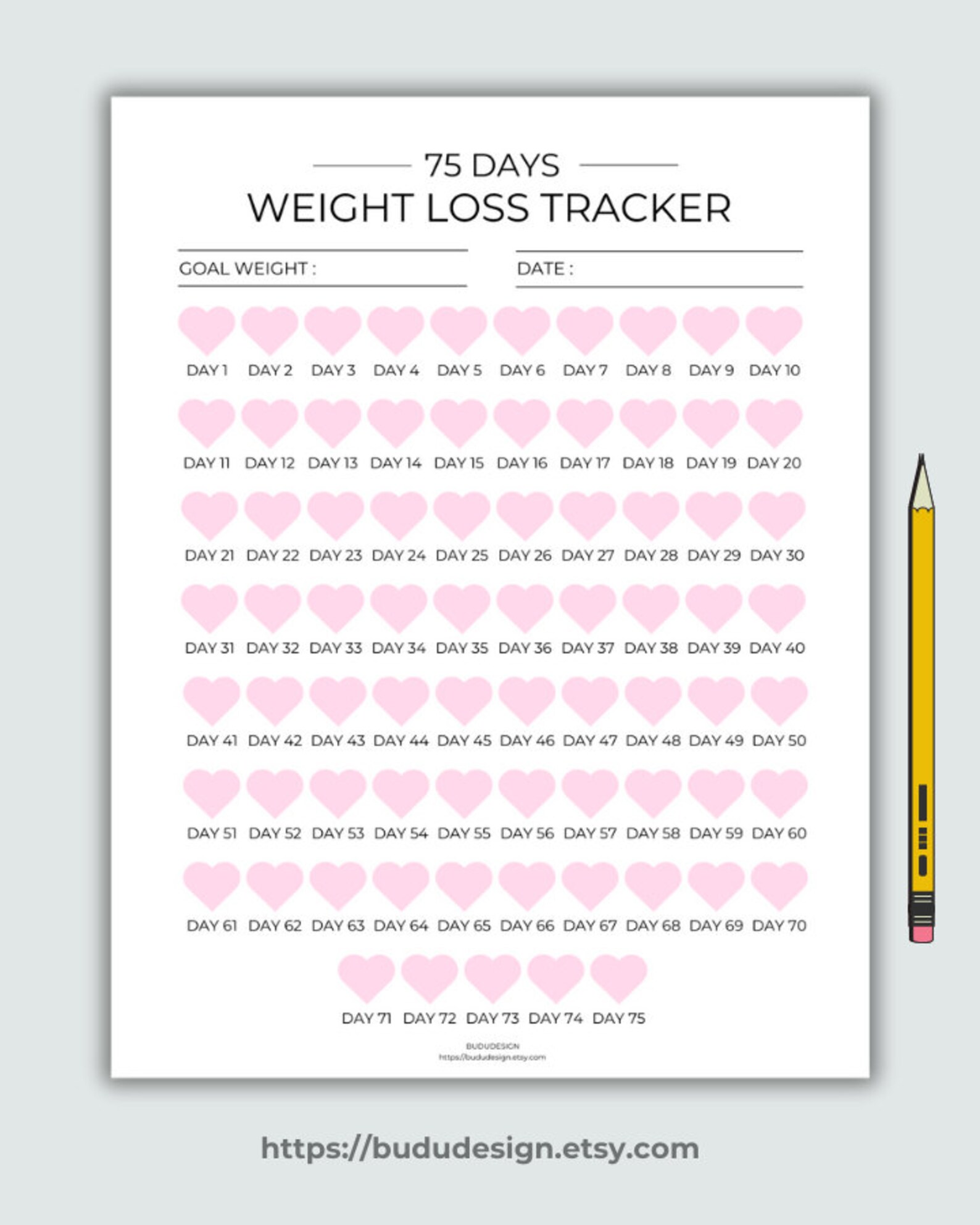 75 Day Weight Loss Tracker Printable, Weight Loss Challenge, Weight ...