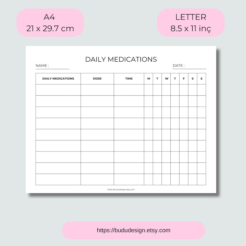 Printable Daily Medications Log, Daily Medications Tracker, Daily ...