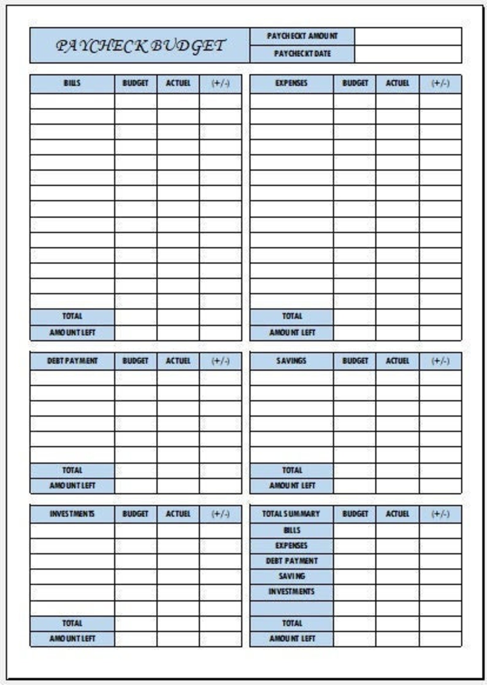 Paycheck Budget Printable - PDF - A4 Paycheck Printable , Income Budget ...