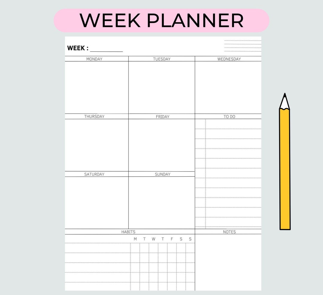 Weekly Planner Printable , Minimalist Weekly to Do List , 8.5 X 11 Inc ...