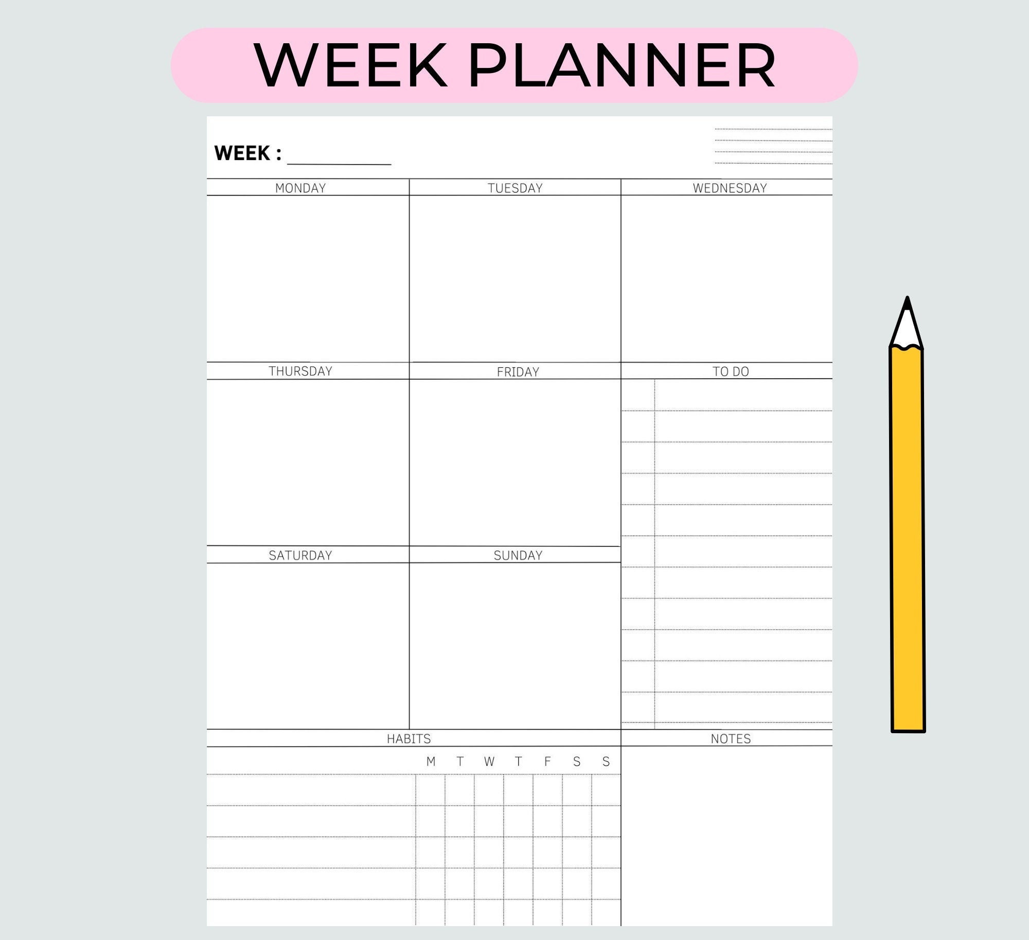 Weekly Planner Printable , Minimalist Weekly to Do List , 8.5 X 11 Inc ...