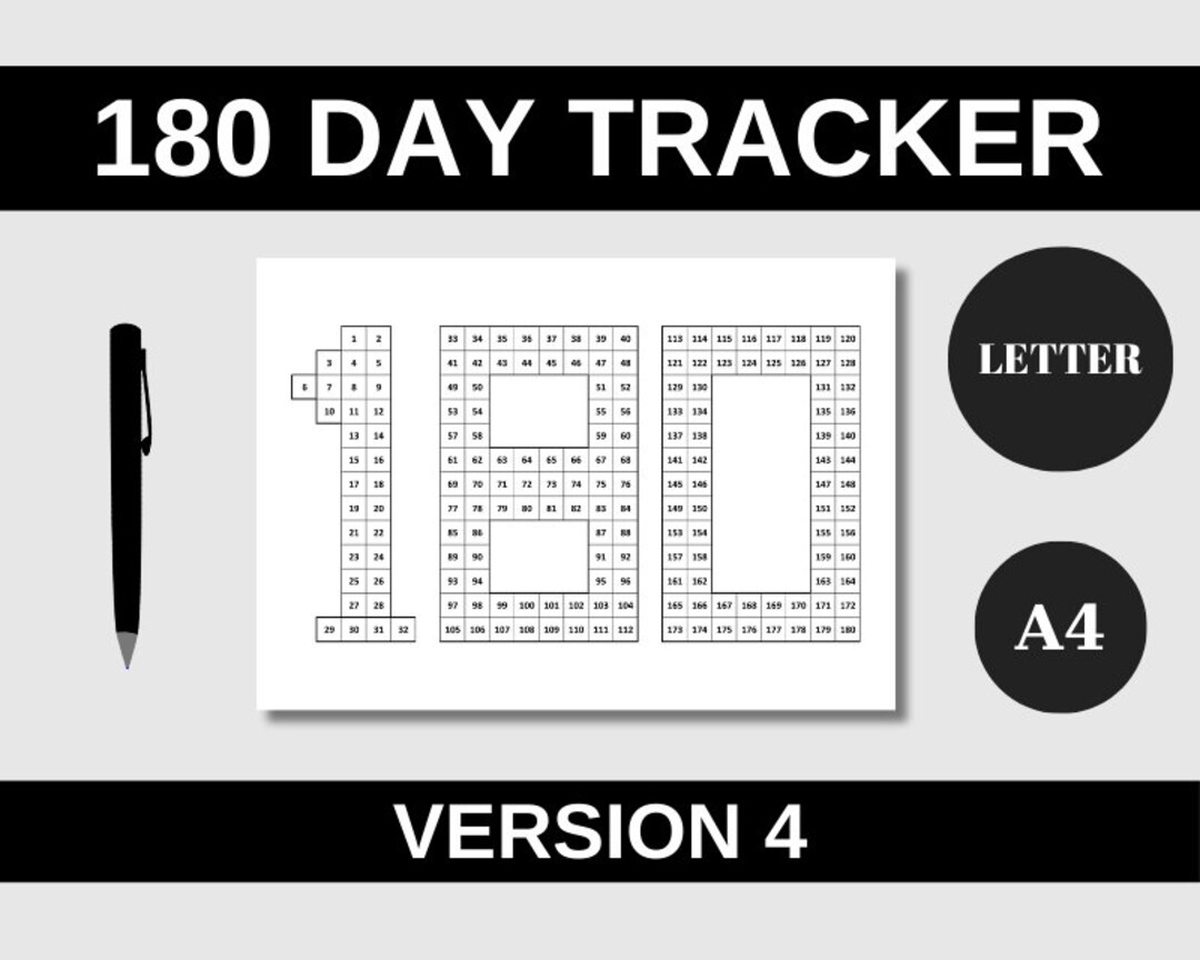 180 Day Challenge Tracker | 180 Day Countdown | 180 Envelope Challenge Box | 180 Day Habit ...