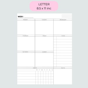 Weekly Planner Printable , Minimalist Weekly to Do List , 8.5 X 11 Inc ...