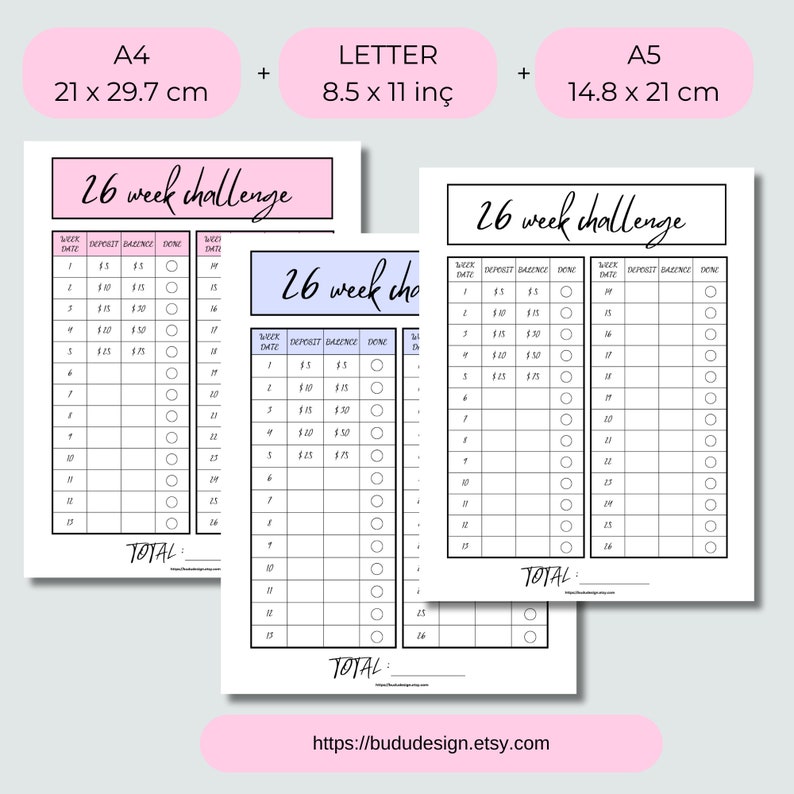 26 Week Savings Challenge , 26 Week Challenge Template, Savings Tracker ...