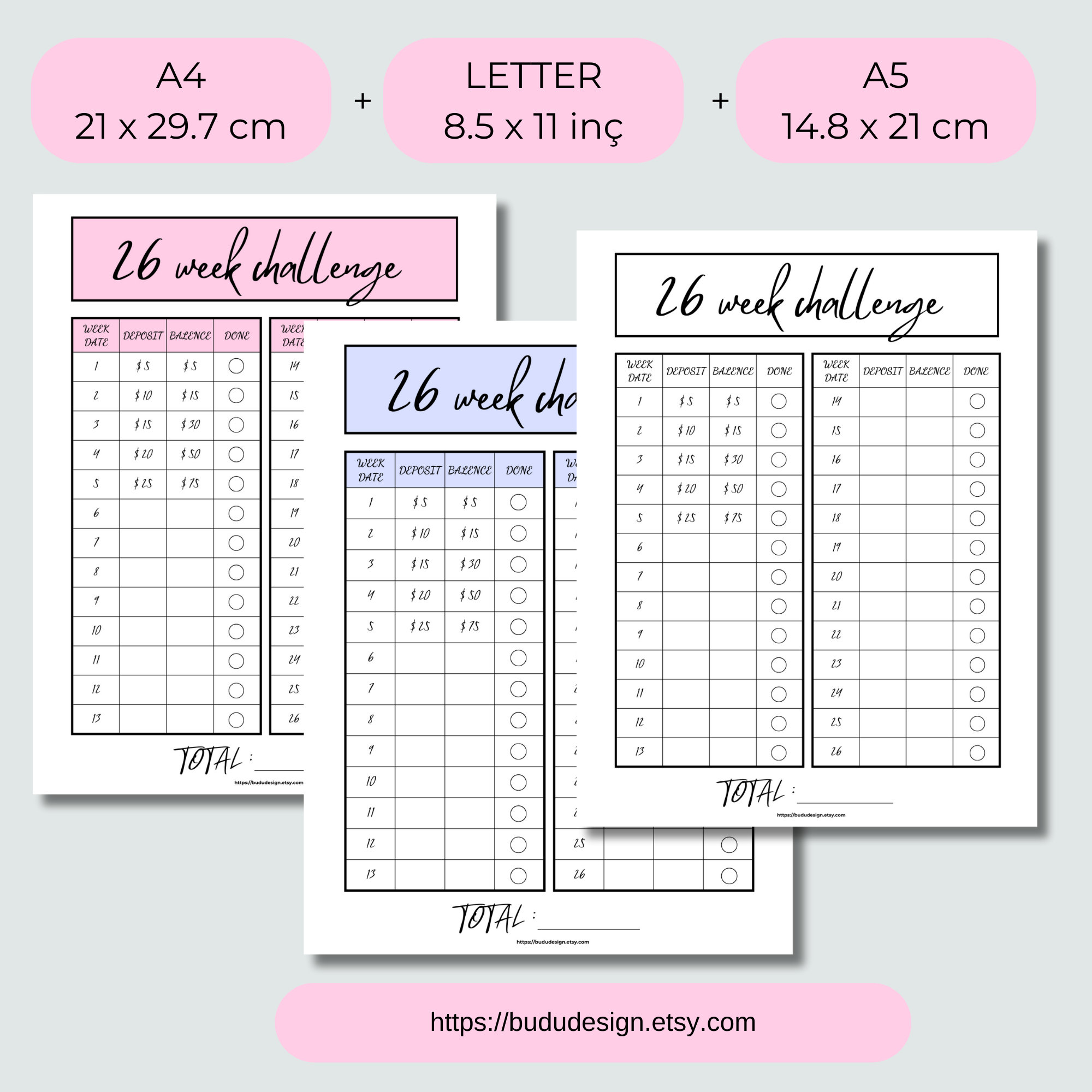 26 Week Savings Challenge , 26 Week Challenge Template, Savings Tracker ...
