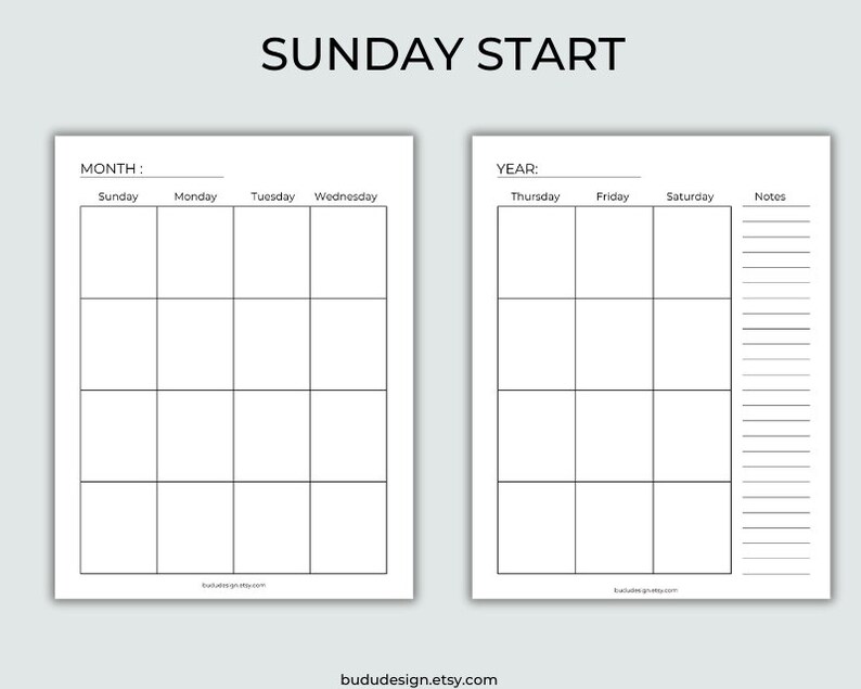 Blank Calendars Printable Calendars Planner Monday Sunday - Etsy