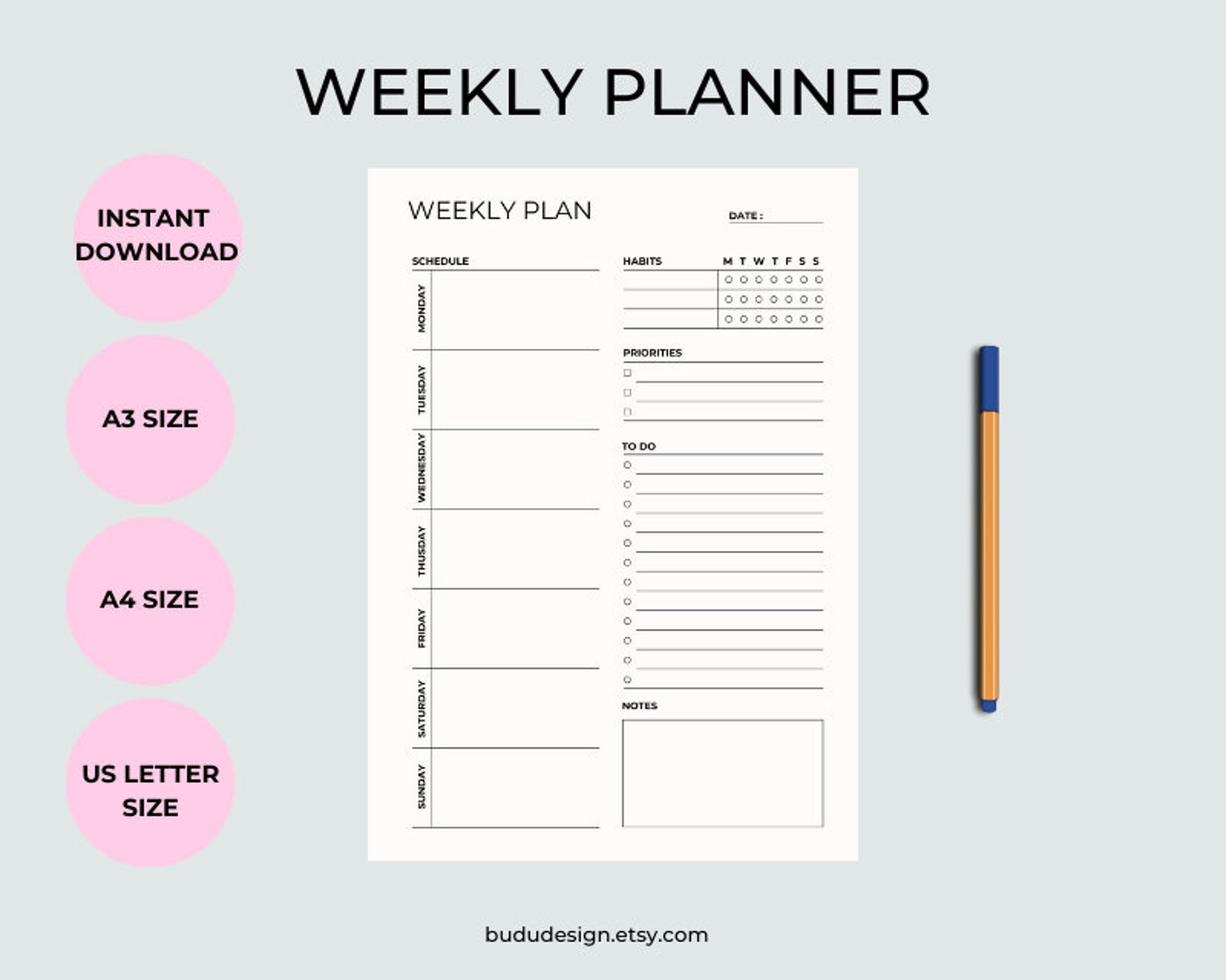 Daily Weekly Monthly Planner , Daily Template Printable, Instant ...
