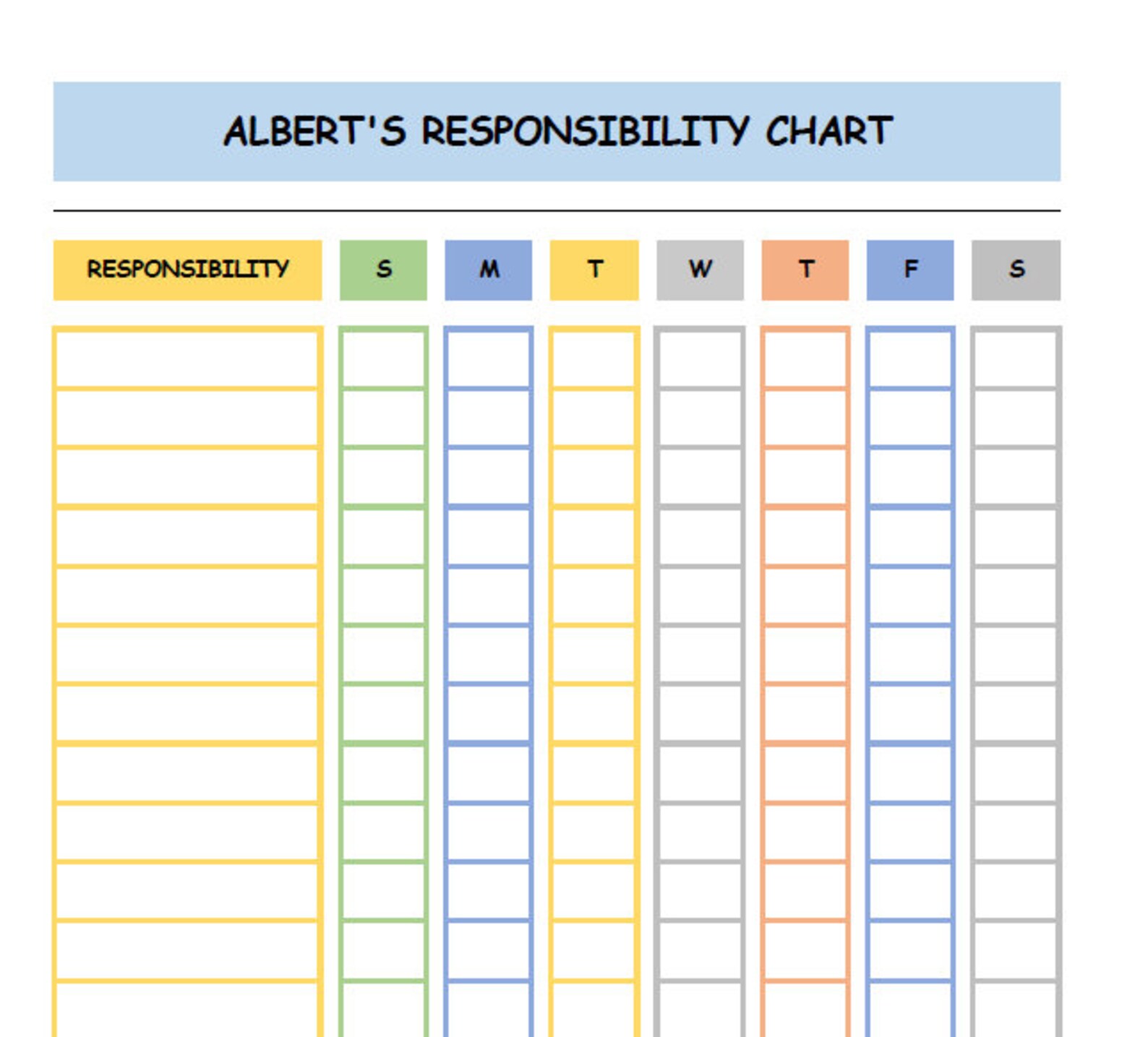 Printable Kid's Chore Chart - EDITABLE; Child Responsibility Chart ...