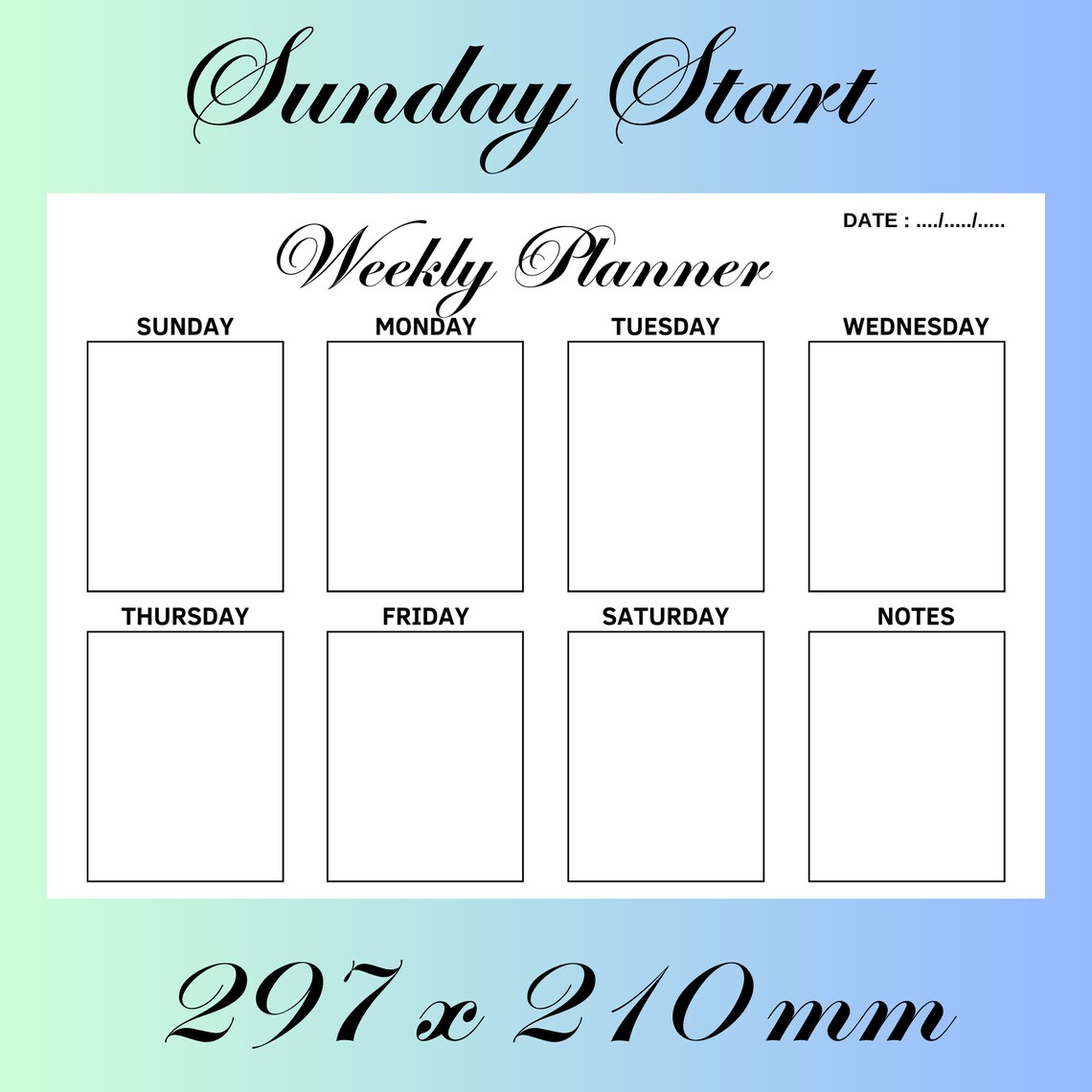 Weekly Blank Calender, Planner Printable Landscape, Minimalist Weekly ...