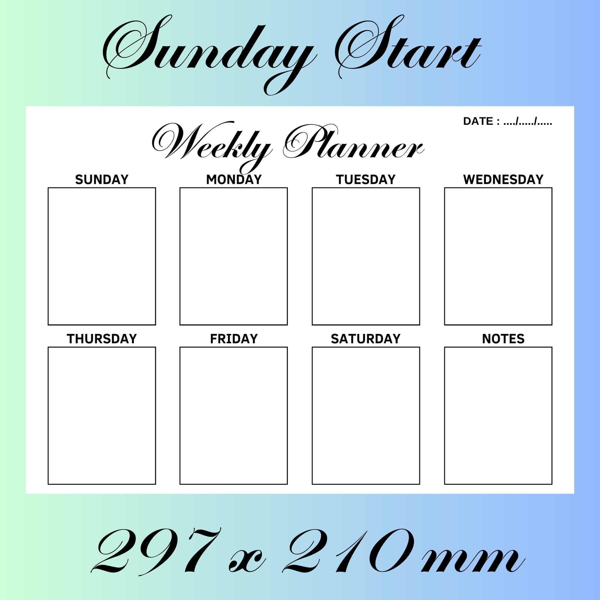 Weekly Blank Calender, Planner Printable Landscape, Minimalist Weekly ...