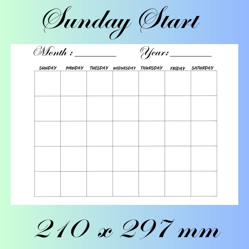 Blank Calendars Printable Balnk Calendar Monday Start and Sunday Start ...