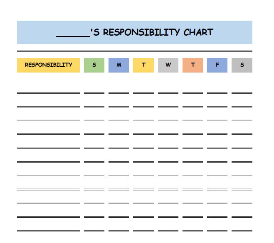 Printable Kid's Chore Chart EDITABLE Child Responsibility Chart ...