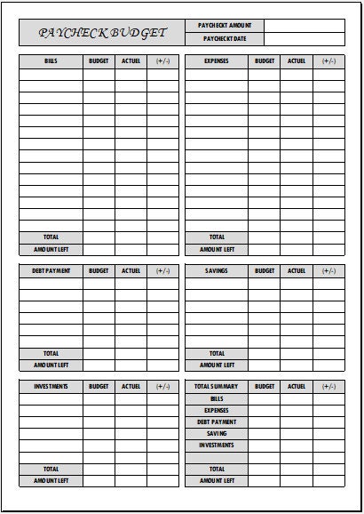 Paycheck Budget Printable PDF A4 Paycheck Printable , Income Budget ...