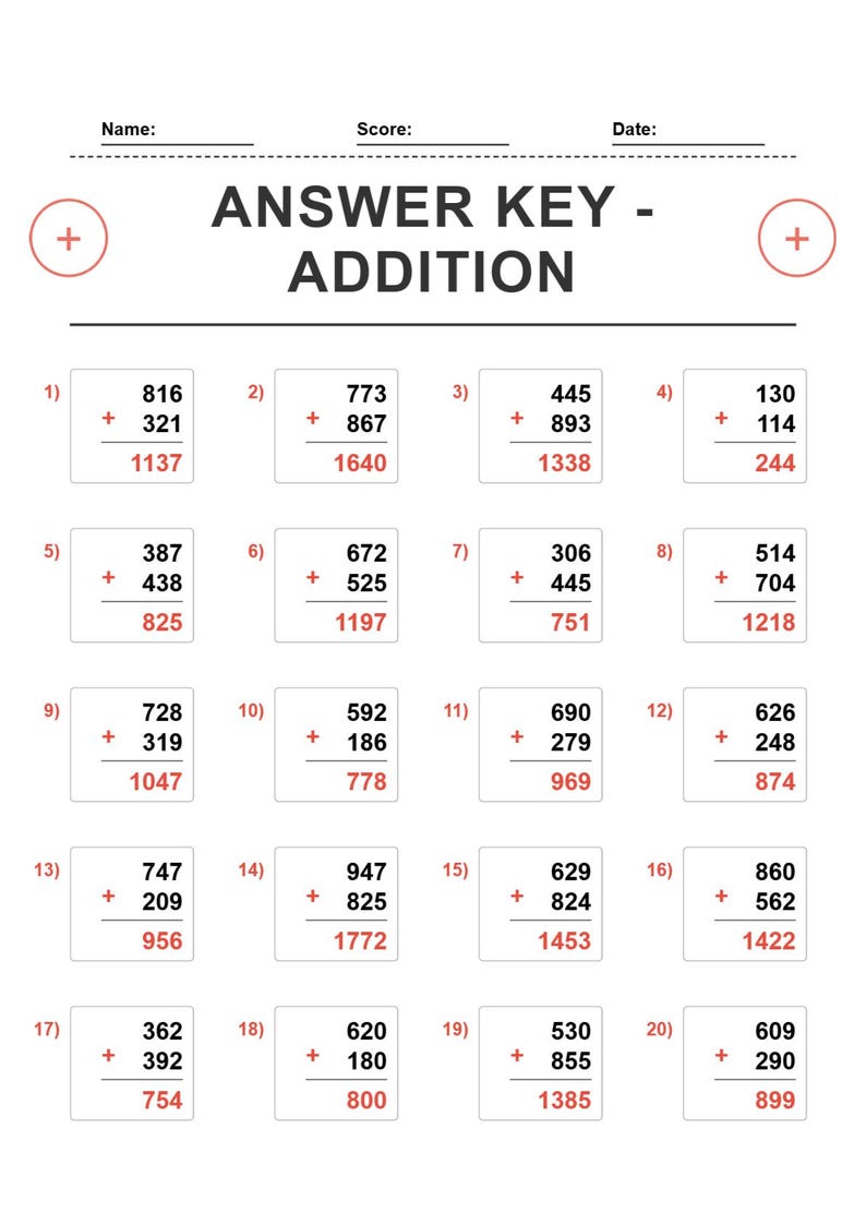 100 Addition Worksheets, 3 Digit Addition Practice, 200 Pages PDF ...