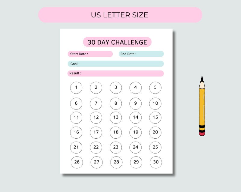 30 Day Challenge , 30 Day Tracker , Printable PDF - A4 , A5 , Letter ...