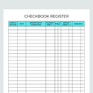 Printable Checkbook Register, Checkbook Balance Log, Checkbook ...