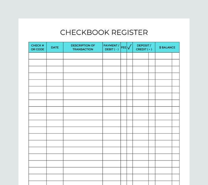 Printable Checkbook Register, Checkbook Balance Log, Checkbook ...