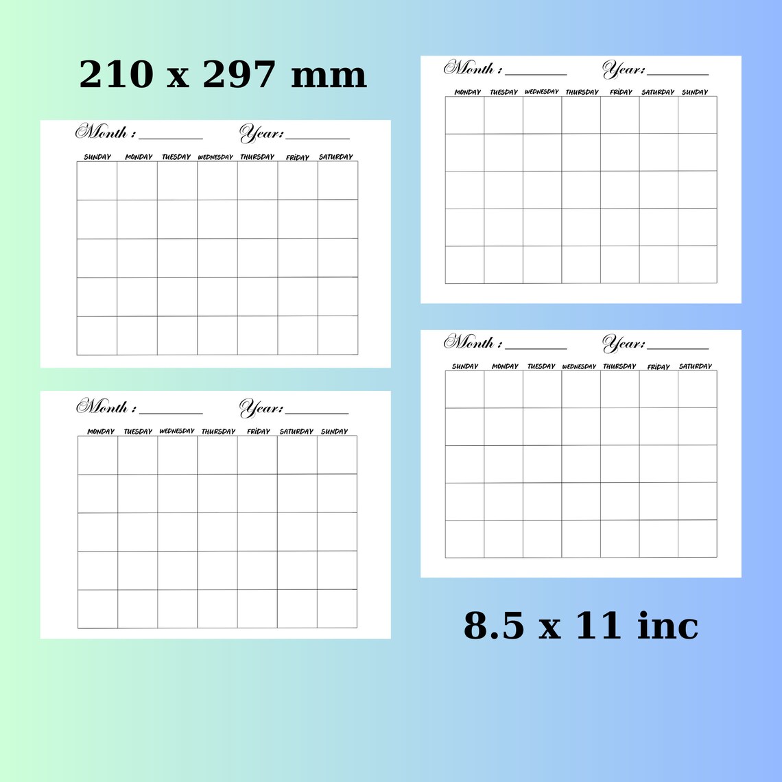 Blank Calendars Printable Balnk Calendar Monday Start and Sunday Start ...