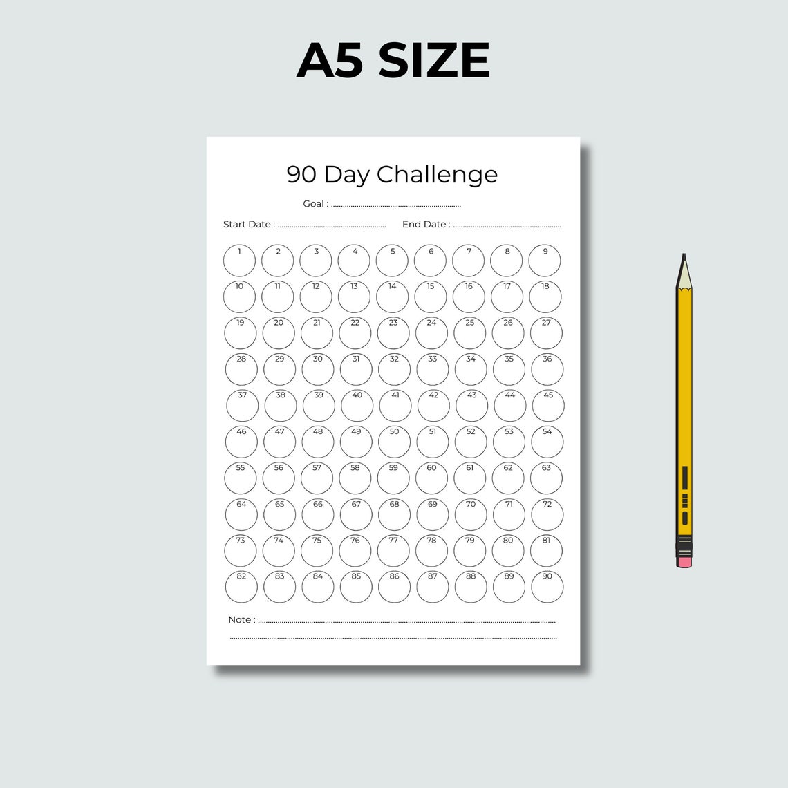 90 Day Challenge Tracker Template, Printable PDF and A4, A5 and Letter ...