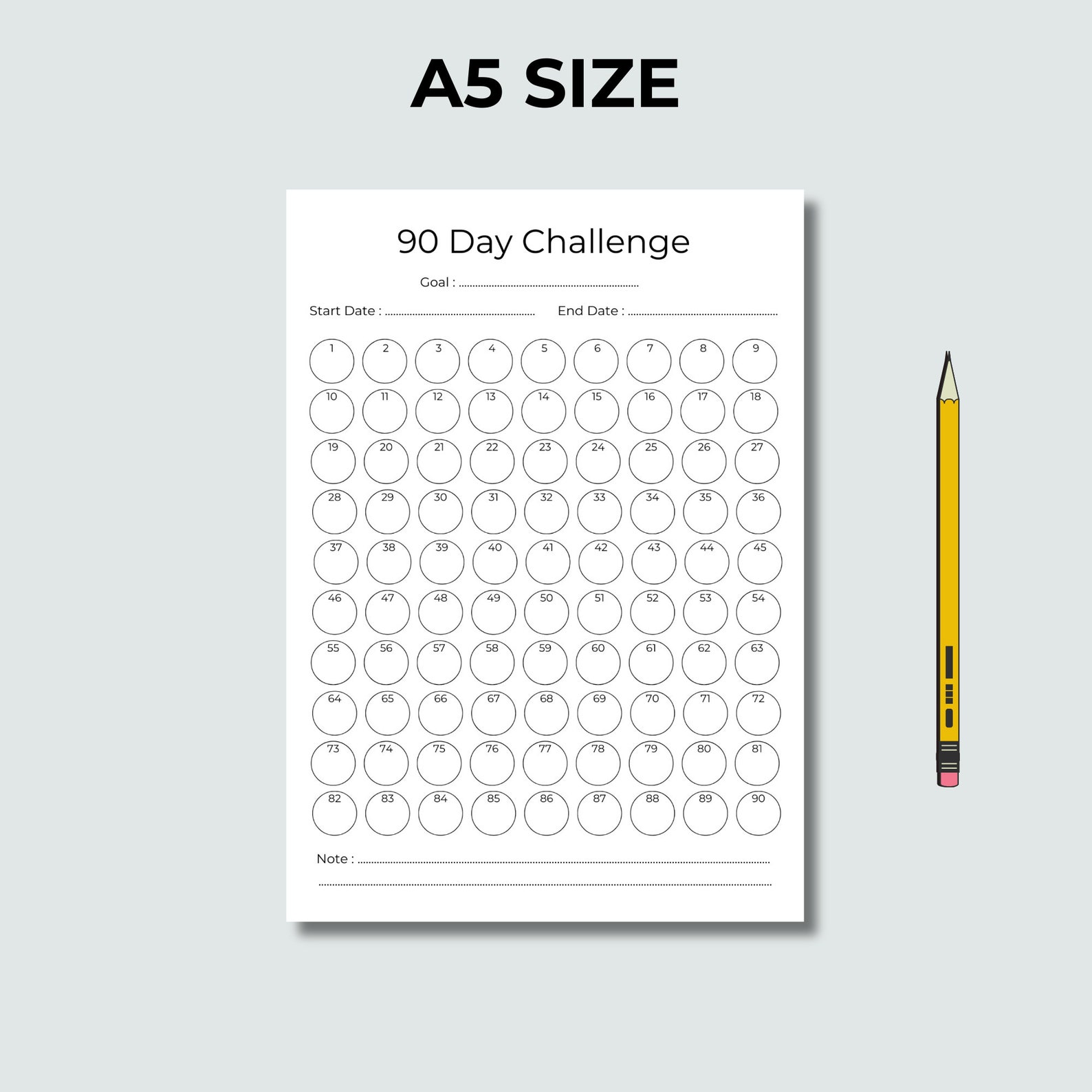 90 Day Challenge Tracker Template, Printable PDF and A4, A5 and Letter ...